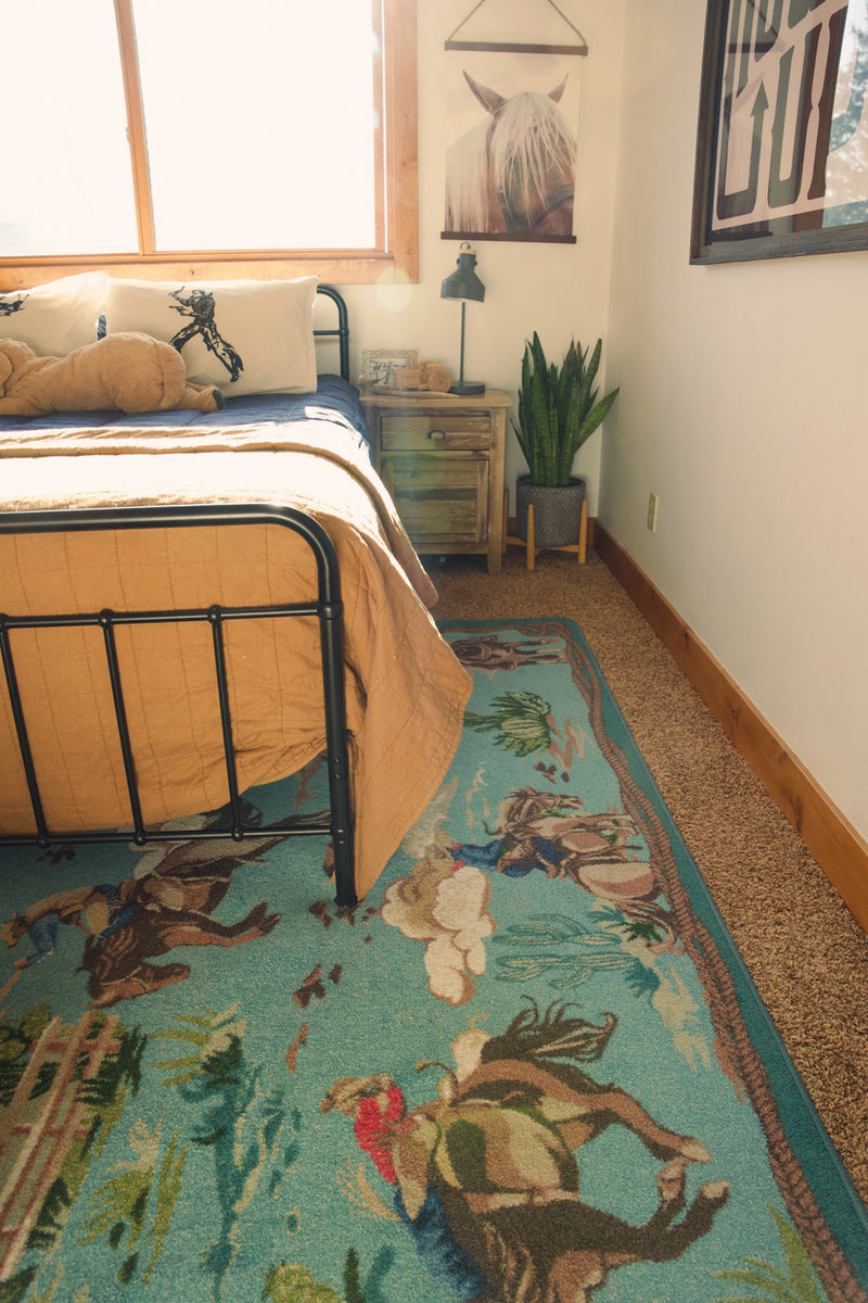 Retro Cowboy - Blue Vintage Western Rug